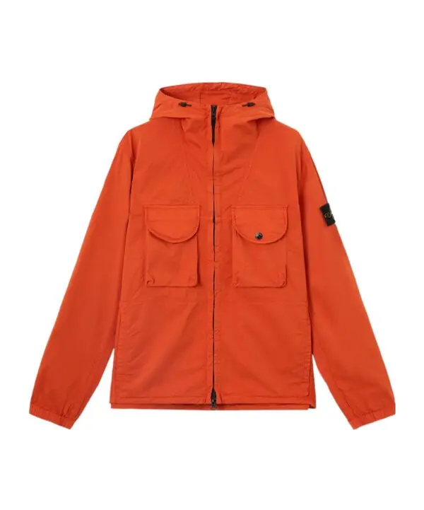 Stone Island Comfort-fit Hooded Zip-up Overshirt With Chestpockets - Burnt Orange