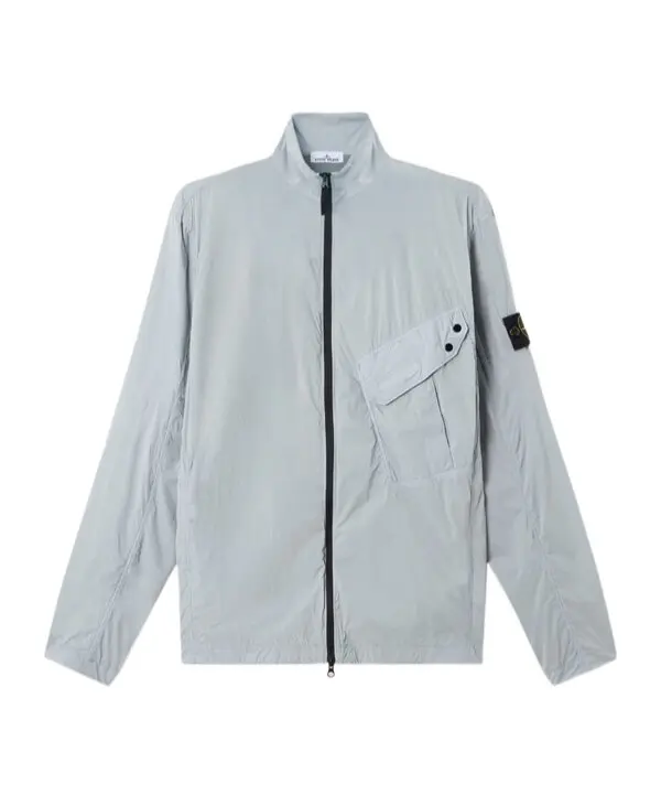 Stone Island Comfort-fit Zip-up Overshirt With Chest Pocket - Ash Grey
