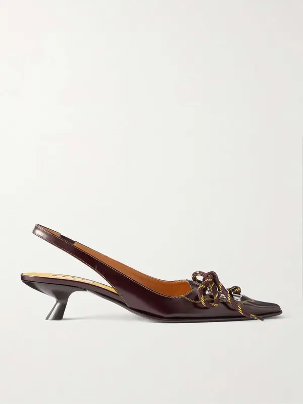 Marni Lace-up Leather Slingback Pumps