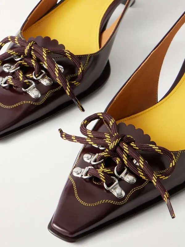 Marni Lace-up Leather Slingback Pumps