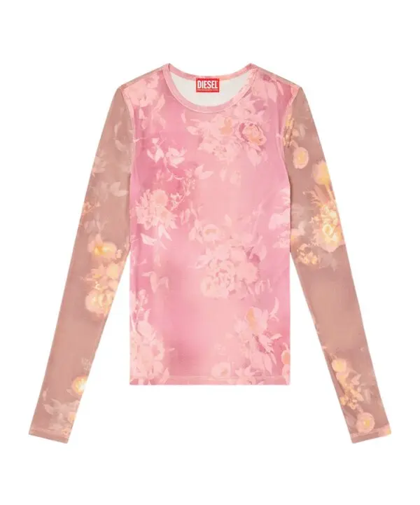 DIESEL® Top In Floral-print Ribbed Jersey