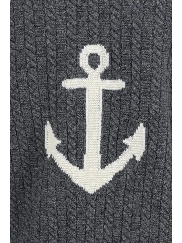 Thom Browne Merino Wool 4-bar Anchor Intarsia Cardigan