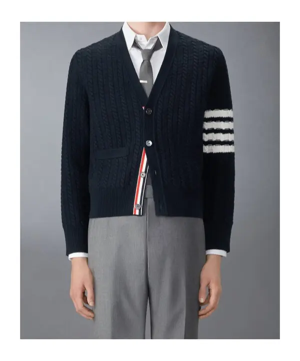 Thom Browne Merino Wool 4-bar Intarsia Anchor Cardigan