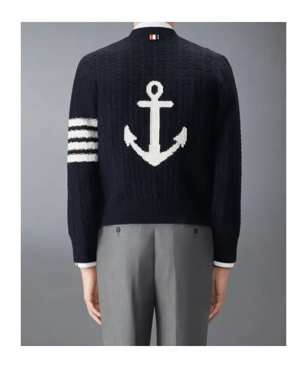 Thom Browne Merino Wool 4-bar Intarsia Anchor Cardigan
