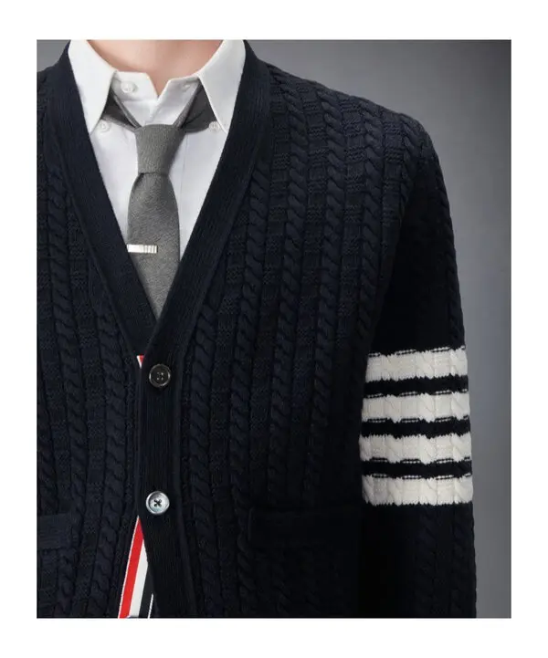 Thom Browne Merino Wool 4-bar Intarsia Anchor Cardigan