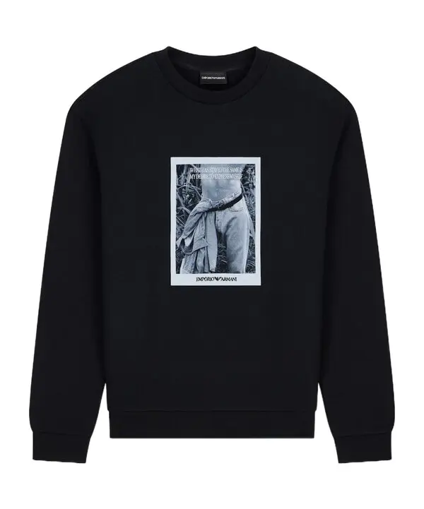 Emporio Armani Photographic-print Jersey Sweatshirt Signature Capsule - Black