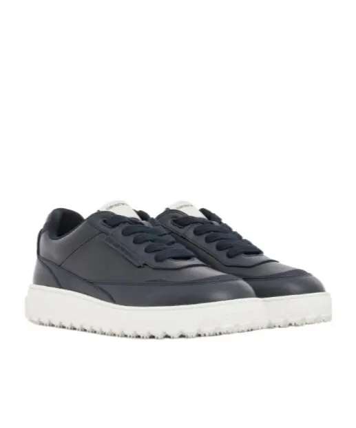 Emporio Armani Smooth Leather Lace-up Sneakers With Textured Rubber Sole