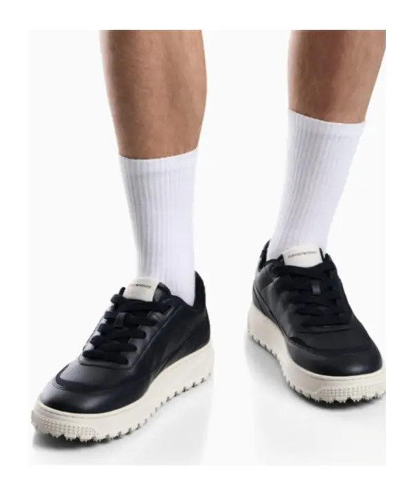 Emporio Armani Smooth Leather Lace-up Sneakers With Textured Rubber Sole