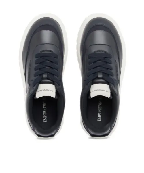 Emporio Armani Smooth Leather Lace-up Sneakers With Textured Rubber Sole