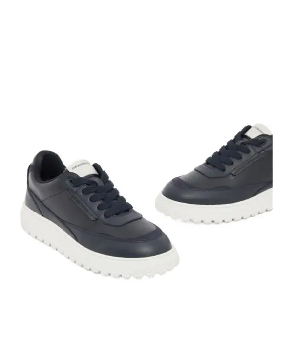 Emporio Armani Smooth Leather Lace-up Sneakers With Textured Rubber Sole