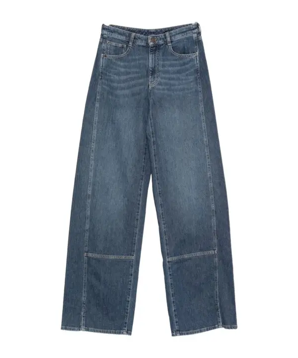 Emporio Armani Panelled Wide-leg Jeans - Navy Blue