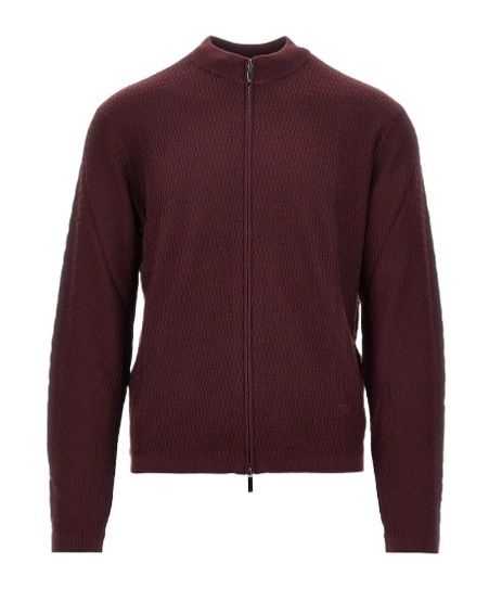 Emporio Armani Virgin Wool Cardigan With Fancy Stitch And Zip Closure