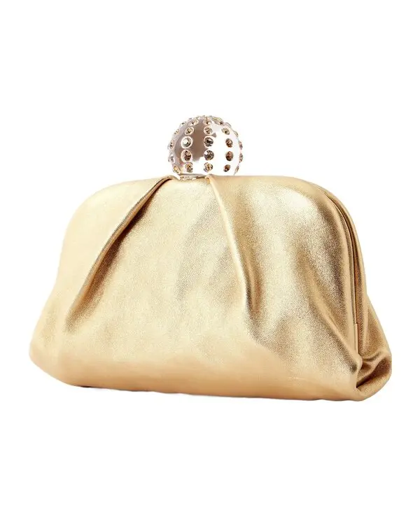 AQUAZZURA Crystal-embellished Metallic Leather Clutch