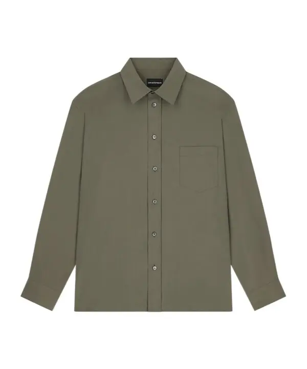 Emporio Armani Viscose Long-sleeve Shirt With A Chest Pocket - Green