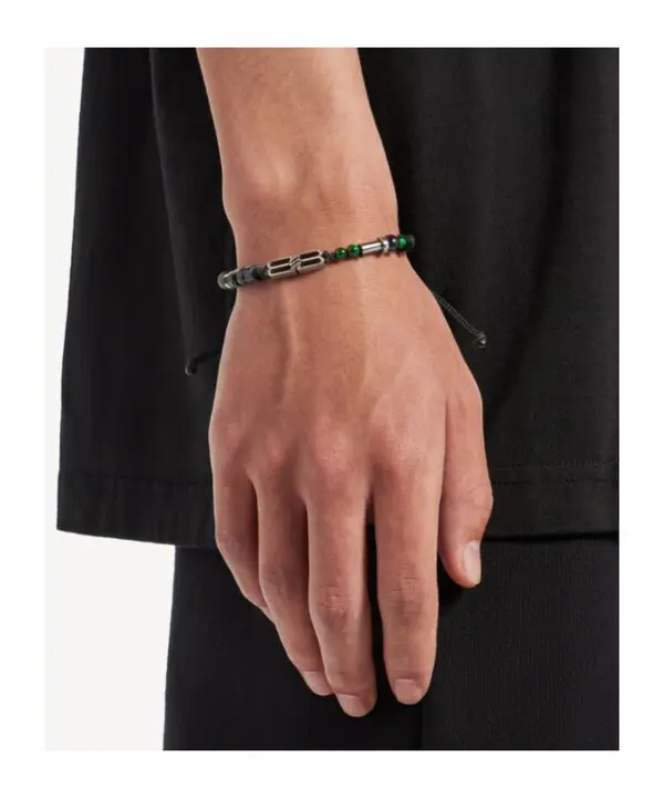 Balenciaga Bb Icon Beads Bracelet In Emerald
