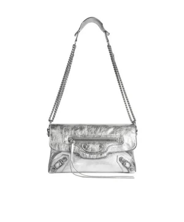 Balenciaga Le City Clutch With Chain - Silver