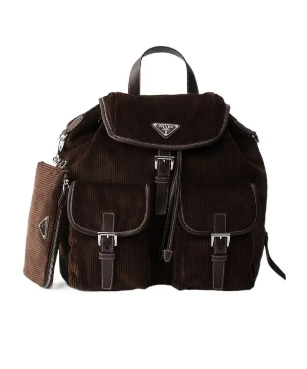 Prada Medium Corduroy And Leather Backpack - Ebony