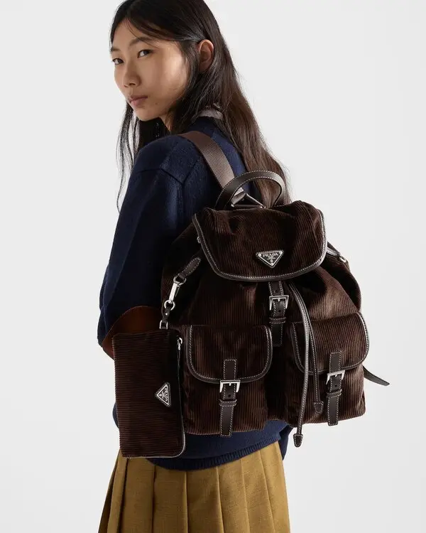 Prada Medium Corduroy And Leather Backpack