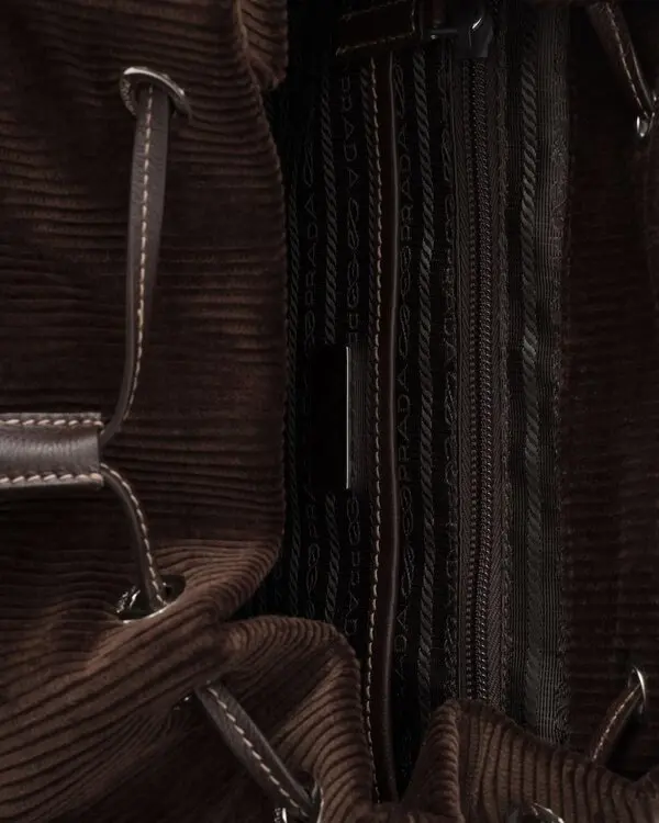 Prada Medium Corduroy And Leather Backpack