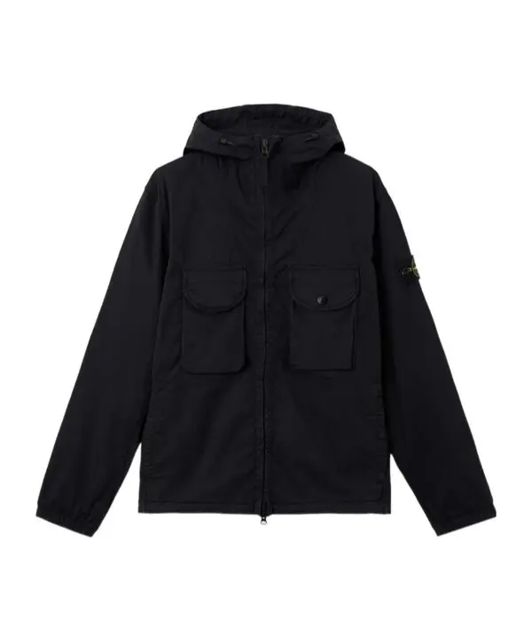 Stone Island Comfort-fit Hooded Zip-up Overshirt With Chest Pockets - Black