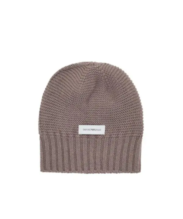Emporio Armani Virgin Wool Cable Knit Beanie With A Ribbed Bottom