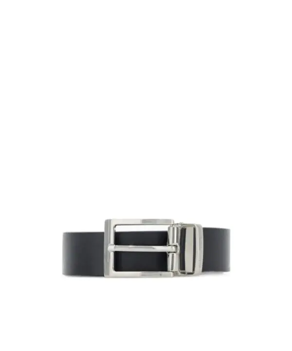 Emporio Armani Smooth Leather Tongue Belt With A Rectangular Metal Buckle - Black/blue