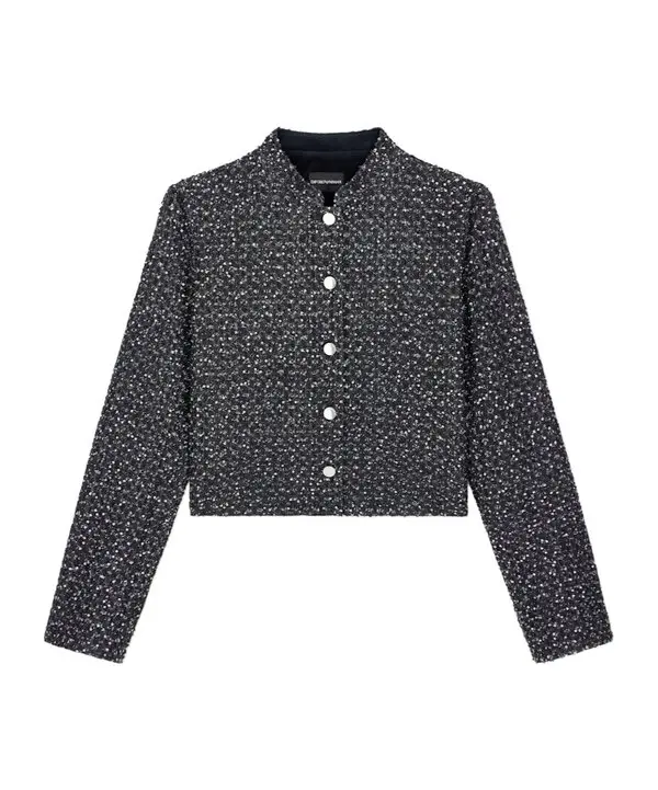 Emporio Armani Denim Blazer With Embroidered Paillettes And Front Buttons - Black