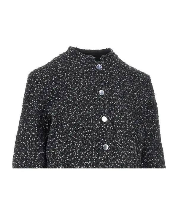 Emporio Armani Denim Blazer With Embroidered Paillettes And Front Buttons