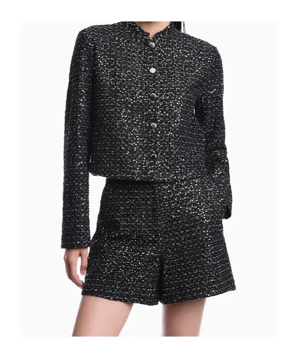Emporio Armani Denim Blazer With Embroidered Paillettes And Front Buttons