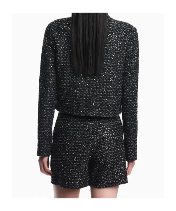 Emporio Armani Denim Blazer With Embroidered Paillettes And Front Buttons