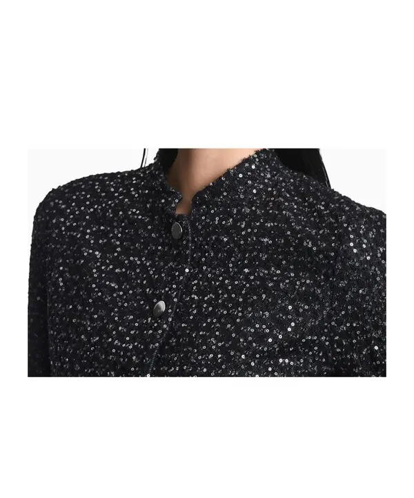 Emporio Armani Denim Blazer With Embroidered Paillettes And Front Buttons