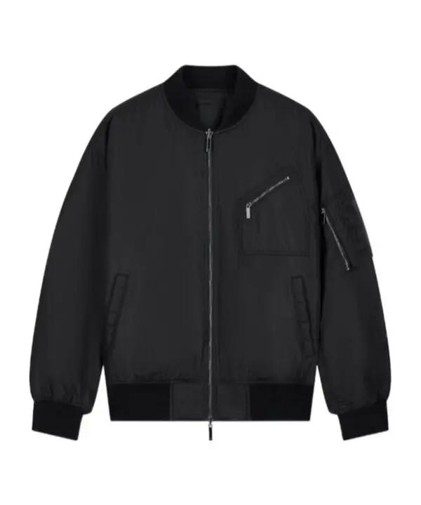 Emporio Armani Blouson Jacket With Ribbed Trims And Zippered Sleeve Pocket - Black