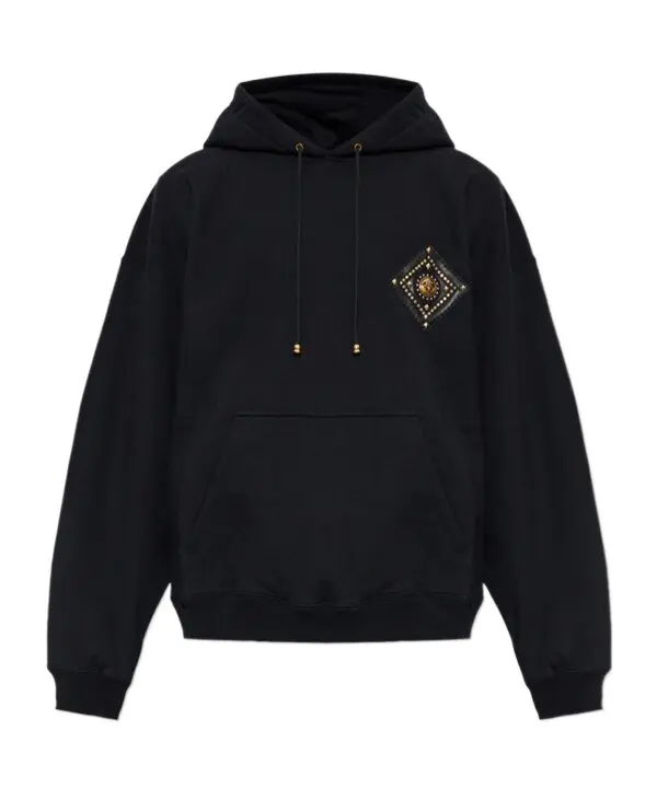 Versace Long Sleeve Embellished Hooded Sweatshirt - Black