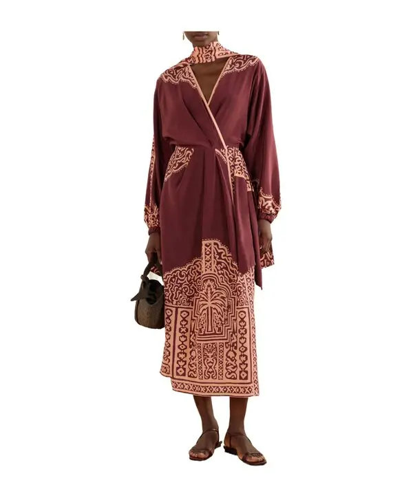 Johanna Ortiz Printed Silk Wrap Maxi Dress