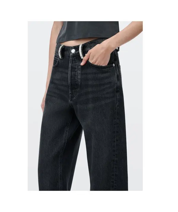 Alexander Wang Crystal Hotfix Logo Pocket Blow Up Jeans