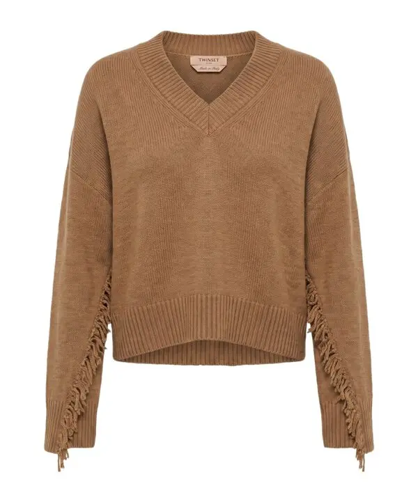 TWINSET Fringed Knit Sweater - Brown