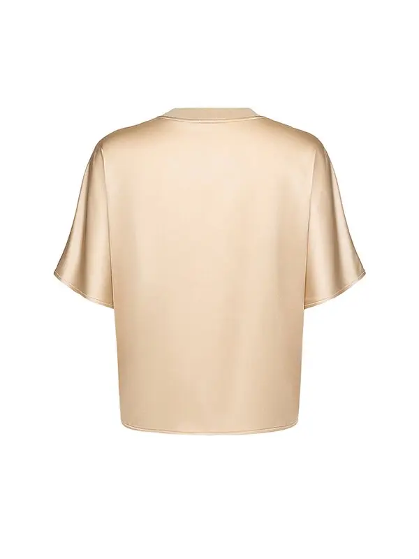 Peserico Satin Cropped Top With Shimmering Knit Crew Neck