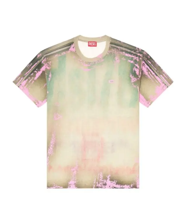 DIESEL® T-shirt In Cracked Leather-effect Jersey - Nude