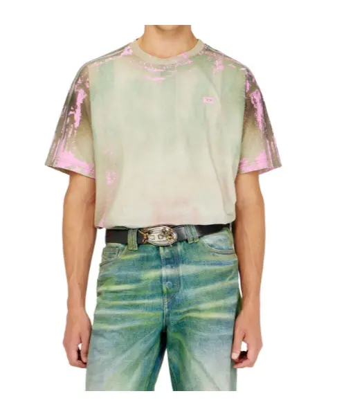 DIESEL® T-shirt In Cracked Leather-effect Jersey - Nude