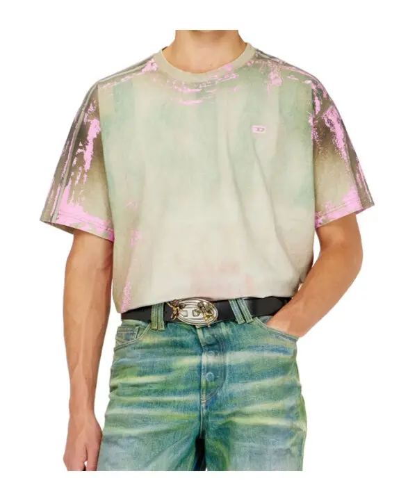 DIESEL® T-shirt In Cracked Leather-effect Jersey - Nude