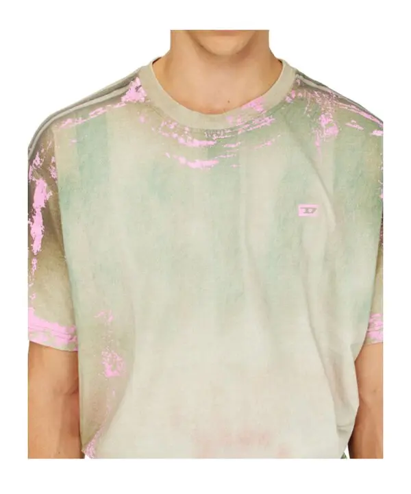 DIESEL® T-shirt In Cracked Leather-effect Jersey - Nude