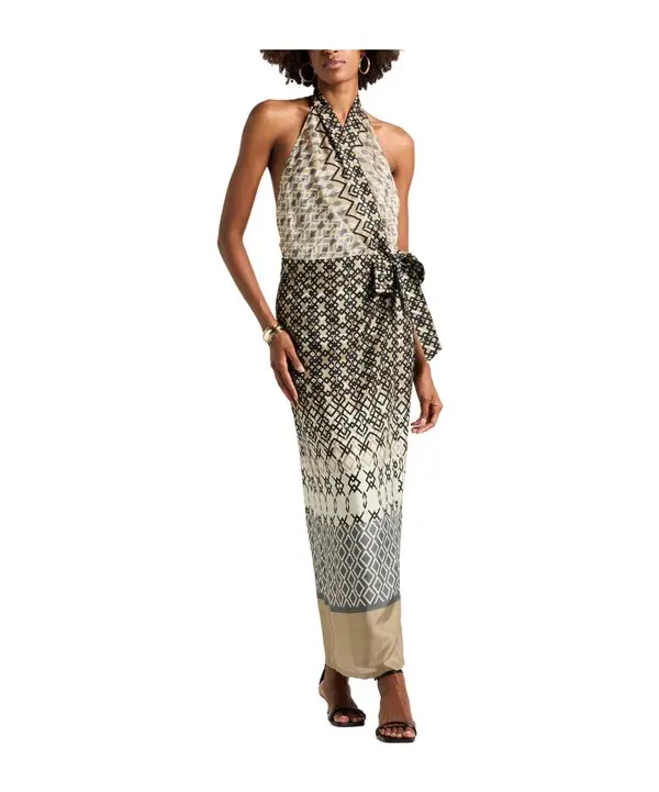 Brunello Cucinelli Multicolor Satin Sleeveless Tiedetail Dress