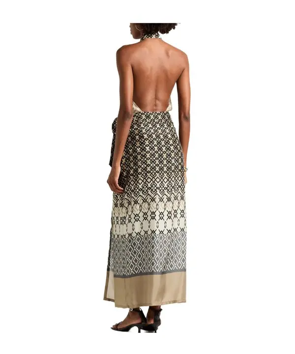 Brunello Cucinelli Multicolor Satin Sleeveless Tiedetail Dress