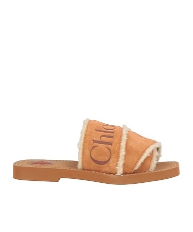 Chloé Two-tone Suede Shearling Trim Square Toe Sandals - No