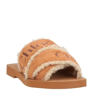 Chloé Two-tone Suede Shearling Trim Square Toe Sandals