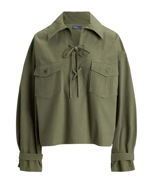 Polo Ralph Lauren Lace-up Cotton Blouse - Green