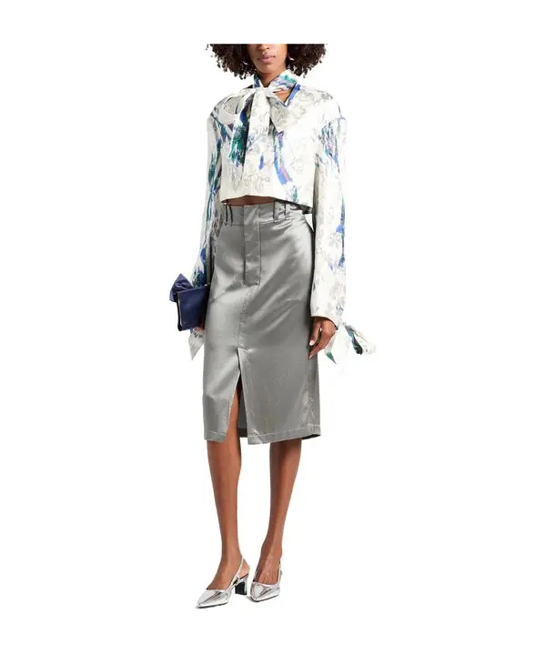 Saint Laurent Solidcolor Satin Pencil Skirt