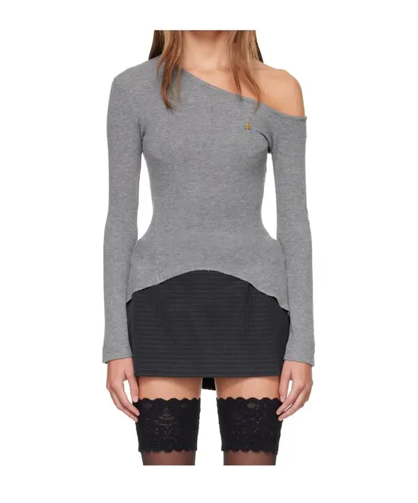 VIVIENNE WESTWOOD Stretch Rib-knit T-shirt With Asymmetrical Neckline