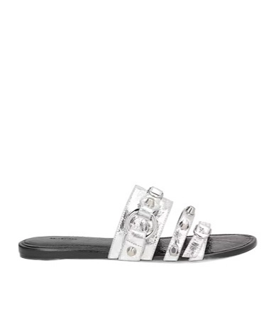 Balenciaga Metallicfinish Flat Sandals - Silver