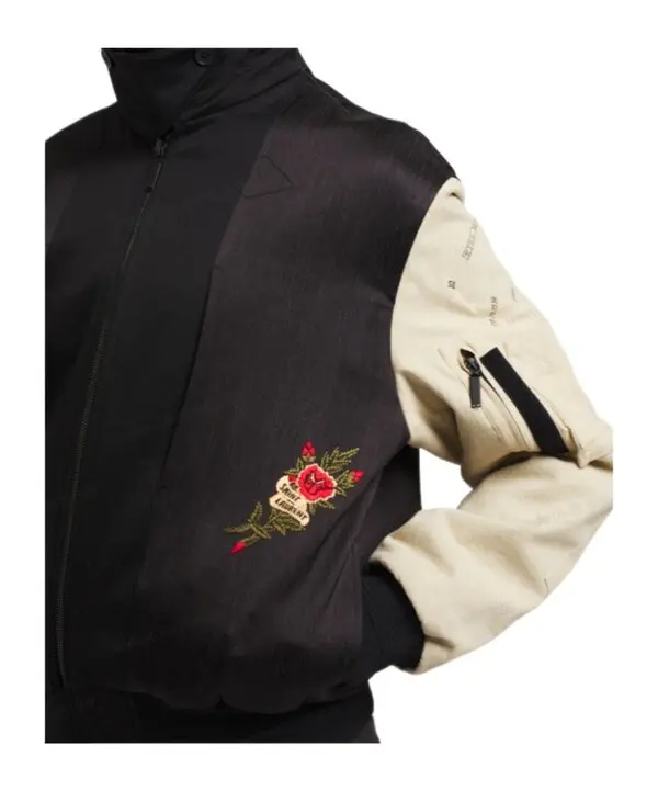 Saint Laurent Two-tone Bomber Jacket With Embroidered Logo